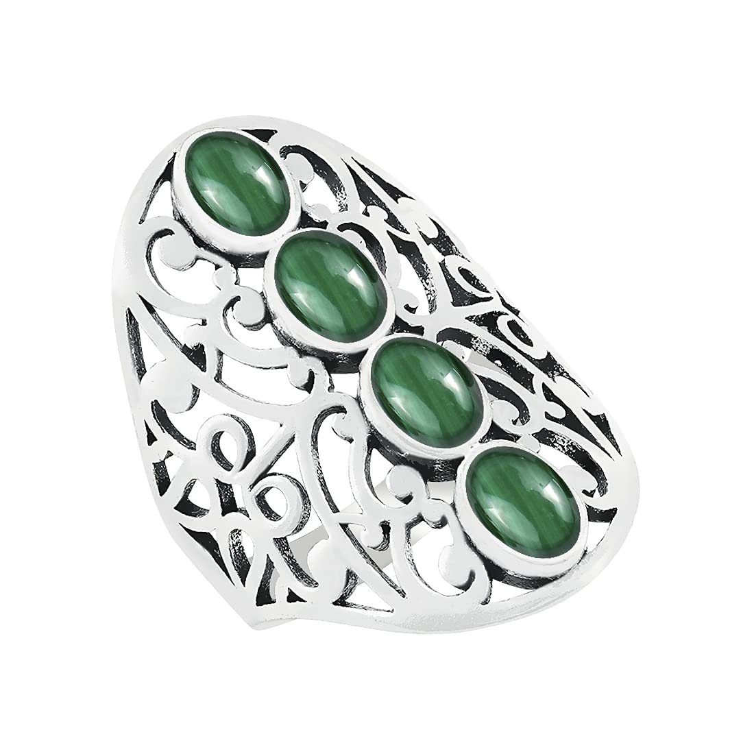 Natural Malachite Ring Size 9 Silver Overlay Filigree Style Multi Stone Ring for Women Mom Wife
