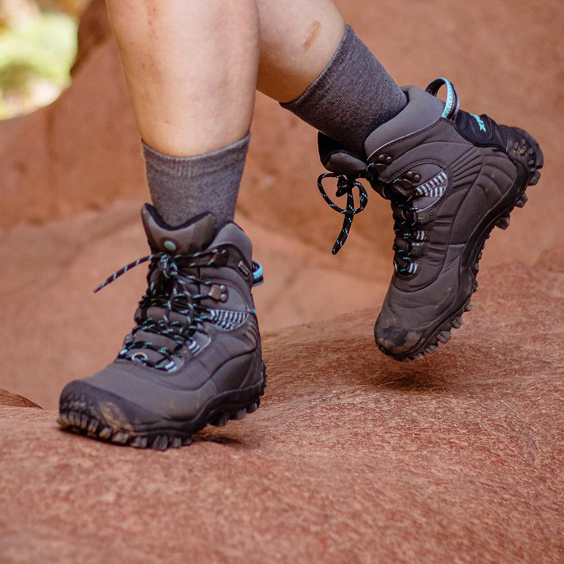 Manfen Women's Hiking Lightweight Waterproof Hunting Ankle Support Boots, Gray/Sky Blue, 8.5