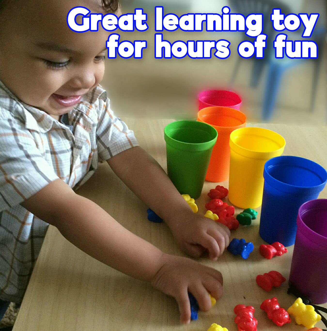 Skoolzy Number Blocks & Rainbow Counting Bears with Matching Sorting Cups, Bear Counters and Dice - for Toddlers & Kids 3+