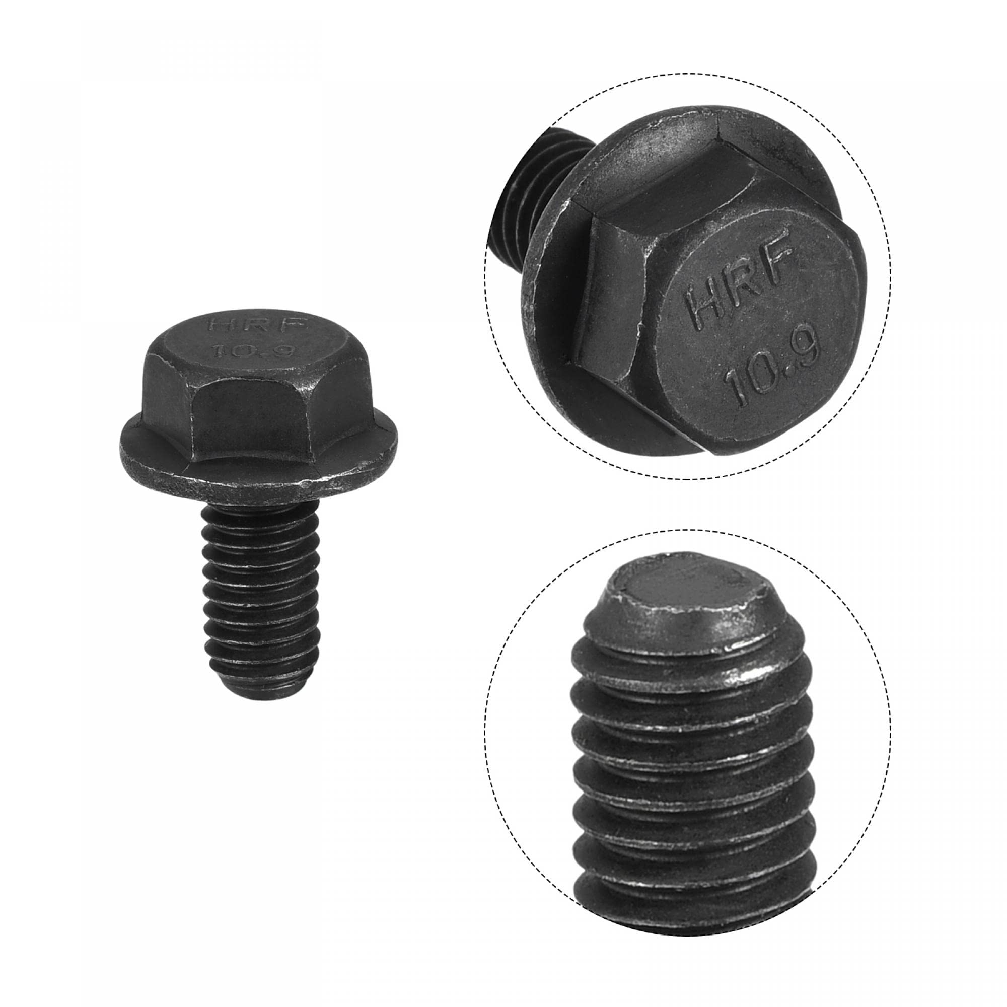uxcell Metric M6x12mm Hex Flange Bolts, 20pcs 10.9 Grade Carbon Steel Hexagon Head Screws