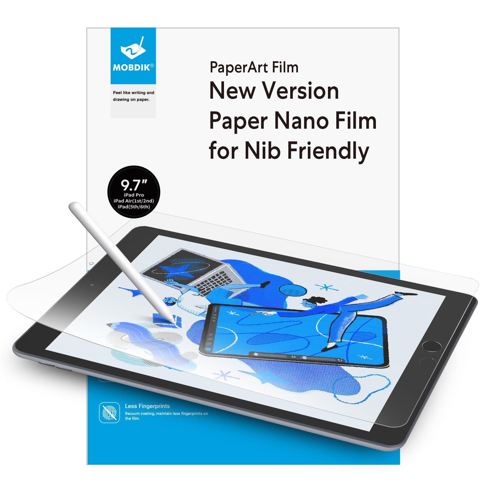 MOBDIK [2 Pack Paper Screen Protector Compatible with iPad 6th/5th Generation 9.7 inch, Crafted for Natural Writing, Anti Glare with Easy Installation Kit, Compatible with iPad 9.7&iPad Pro 9.7