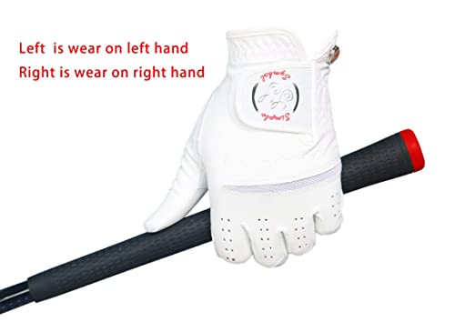 SIMPLE SYMBOL Women's Golf Glove Microfiber with Colorful Cabretta Leather Six Pack(Left is Wear On Left Hands,Right is Wear On Right Hands) Four Colors White/Sky/Orange/Red(White,M,Left)