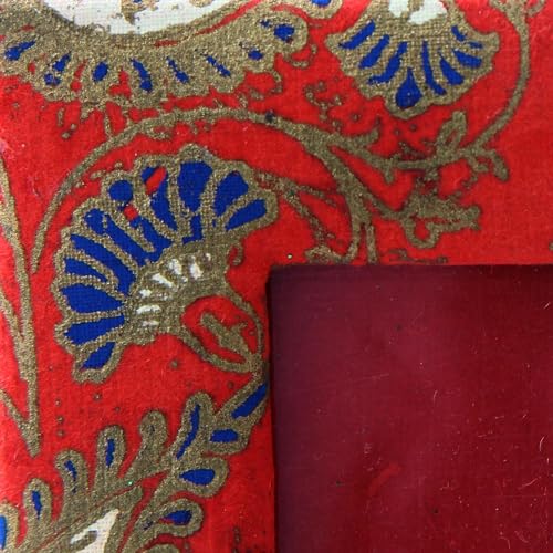 NOVICA Handmade Paper Photo Frame Red Blue Print India Decor Accessories 'Paisley Romance'