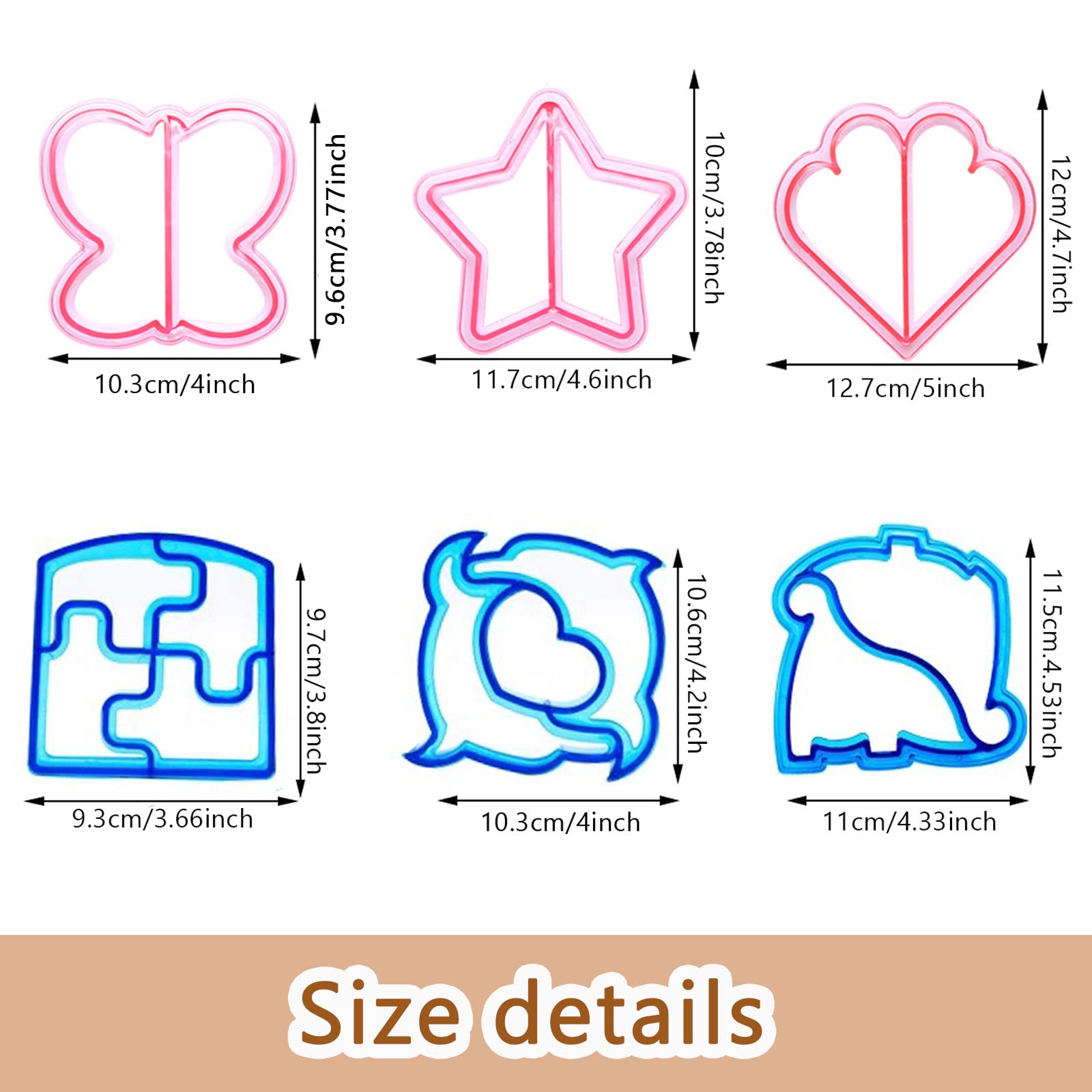 Sandwich Cutter and Sealer, 6 Pcs Bread Decruster Sandwich Cutter Pancake Maker Dinosaur Butterfly Dolphin Heart Puzzle Shape DIY Cookie Sandwich Cutters for Kids Bento Box