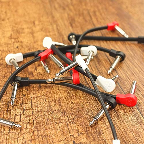 M MAKA Flat Low Profile Guitar Patch Cable 20 inch for Effects Pedals, 1/4 inch Right-Angle, Red, 3-Pack New Version