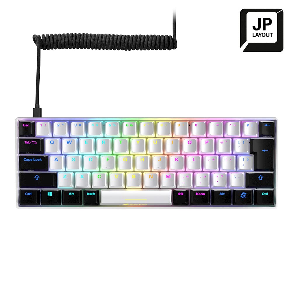 Sharkoon SKILLER SGK50 S4 Gaming Keyboard, Wired, Detachable Cable, No Numeric Keypad, 60% Layout, Actuation Point, 0.07 inches (1.9 mm), Customizable Key Switch, White