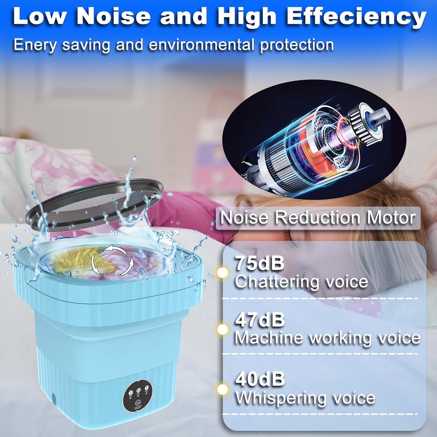 YLTIMER Portable Washing Machine, 8L Small Foldable Washing Machine with Spin,Collapsible Mini Washer and Dryer for Travel, Apartment, Socks, Underwear (Blue)