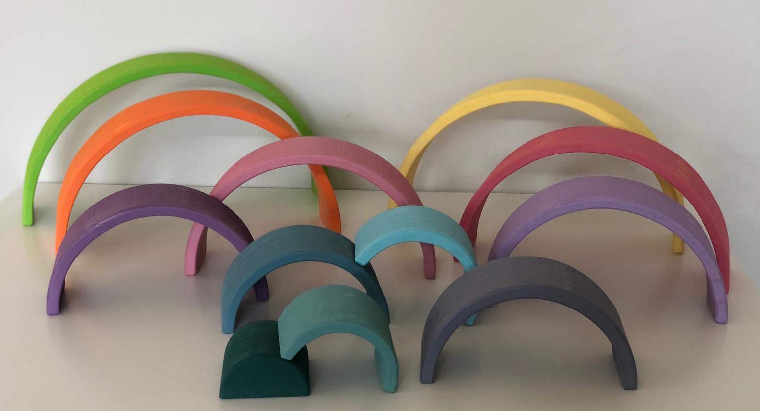 N&M Products X-Large Giant 12-Piece Pastel Rainbow Stacker 14.4" - Wooden Nesting Puzzle/Creative Building Blocks