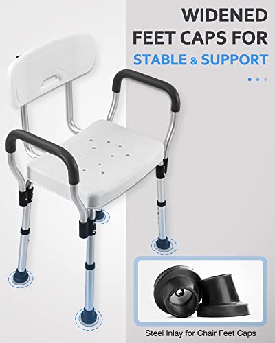 Sangohe Shower Chair for Inside Shower, Heavy Duty Shower Seat with Back, Shower Chair for Bathtub with Arms for Handicap, Shower Seats for Elderly with Bath Ball and Wall-Mount Handle, 796C-B