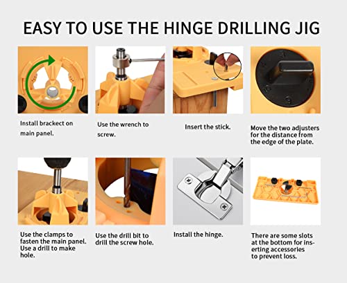 SPARIK ENJOY 35MM Concealed Hinge Jig, Hinge Drilling Tool Set,Suitable for Face Frame Cabinet Cupboard Door Hinges, DIY Tools for Cabinet Door Installation (Yellow)