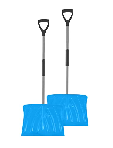 Superio Plastic Snow Shovel 18" Wide Snow Shovel for Driveway Heavy Duty Snow Shovel Snow Removal Snow Pusher Shovel with 51" Metal Handle (Blue, 2 Pack)