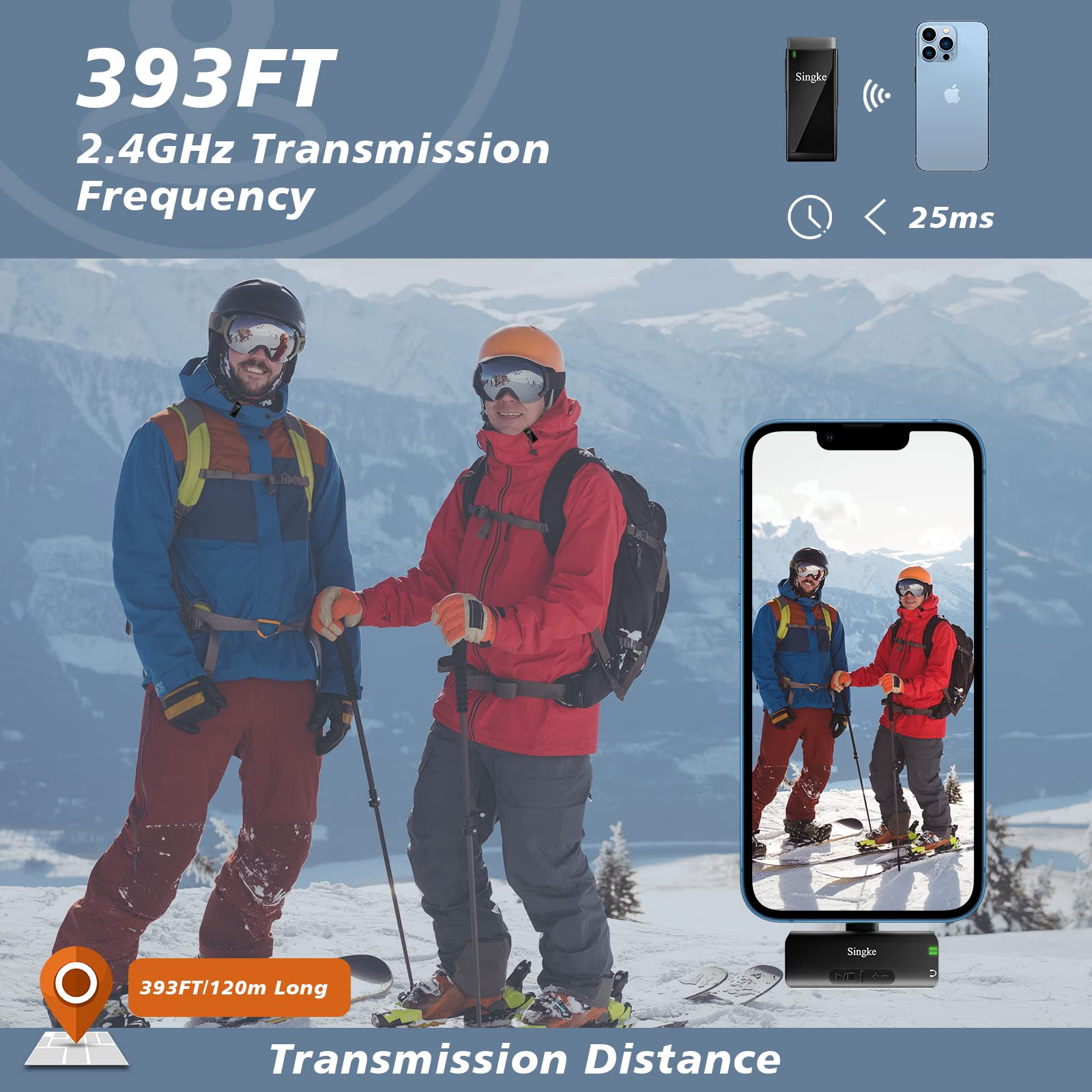 Singke Wireless Lavalier Microphone for iPhone Plug & Play Lapel Mic with Charging Case & 2 Transmitters Clip on Mic 120 Meter Transmission Range for Video Recording Interview YouTube TikTok