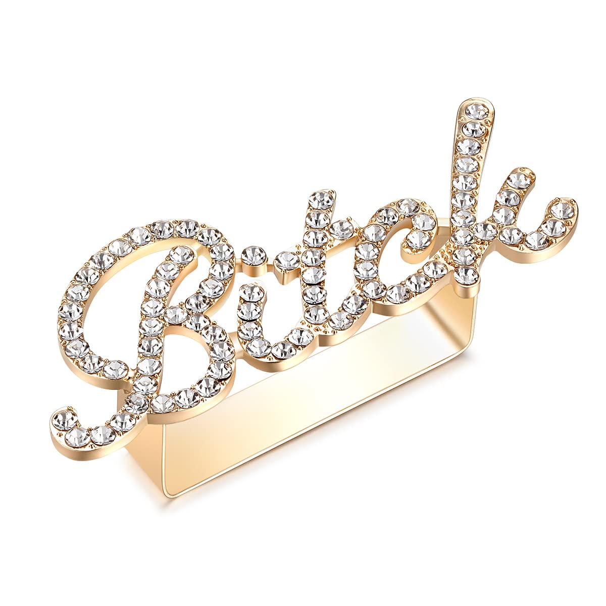 Tiberu Women's Hip Hop Style Rhinestone Statement BITCH Ring Party Dating Celebration Cocktail Jewelry (Gold)