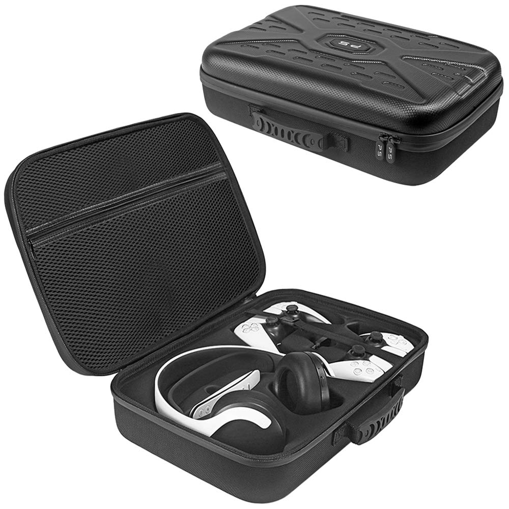 PINSO Custom Comfort Set for PS5, Fashion Travelling Case for PS5 Pulse 3D Wireless Headset, Controller and Media Remote & Dust Cover for PS5 Console & Silicone Case for PS5 Controller, Media Remote