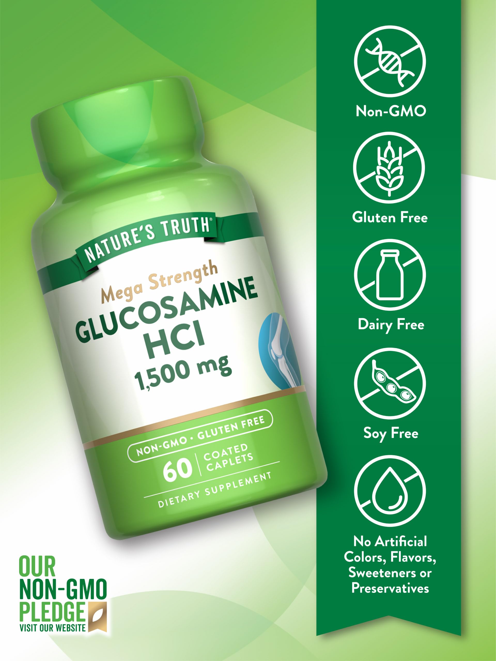 Nature's Truth Glucosamine HCI 1500mg | 60 Caplets | Mega Strength Supplement | Non-GMO & Gluten Free Supplement