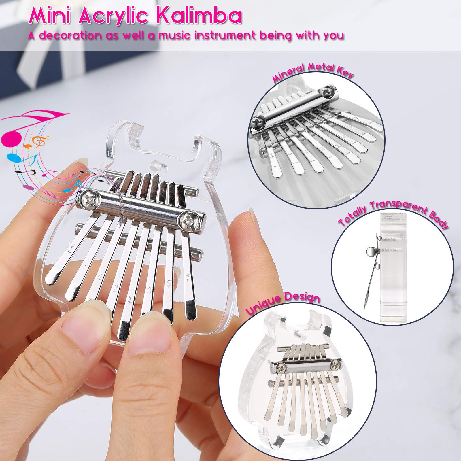 Mini Kalimba 2 Packs with Case, Fixm Thumb Piano 8 Keys, Finger Piano Great Gifts for Kids, Adults and Beginners