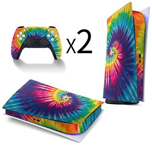 Tie Dye Full Protective Skin Cover Design Wrap Decal Sticker Compatible with PS5 Digital Edition Console and Controller