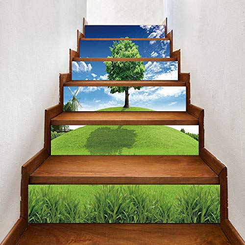 Master_GGG Stickers 3D Innovative DIY Green Tree Decorative Adhesive Stair Stickers - Waterproof Stair Riser Decals - Peel and Stick Stair Stickers Decoration 6pcs/set 18cm X 100cm