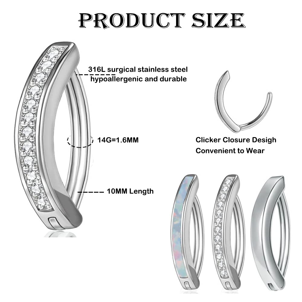 SIMRCIO 3Pcs 14G Clicker Belly Button Ring for Women Surgical Steel Simple Belly Ring CZ Reverse Curved Navel Barbell Body Jewelry