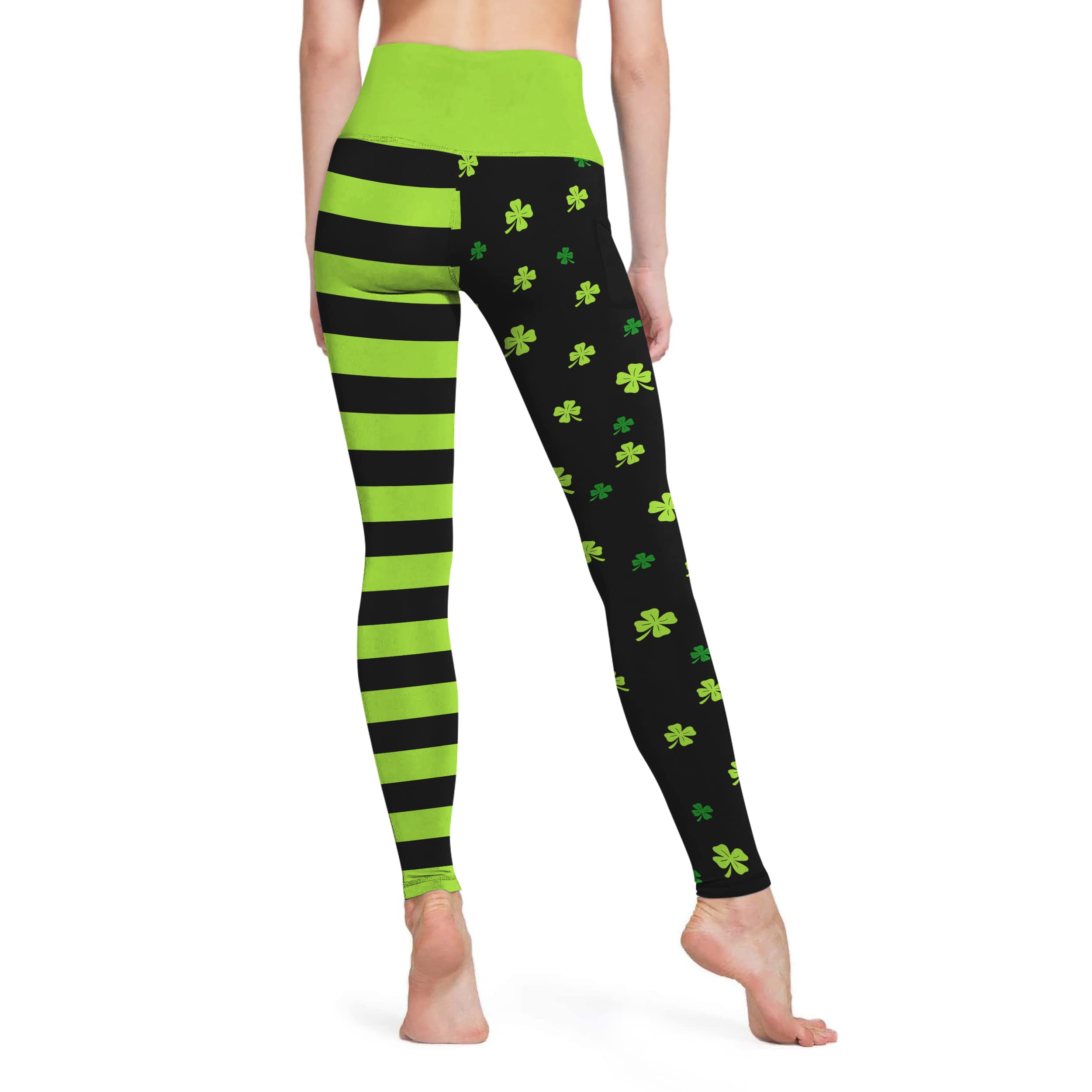 SKYNORA Women's Christmas Tummy Control High Waisted Workout Running Yoga Pocket Pants, St. Patrick's, Large