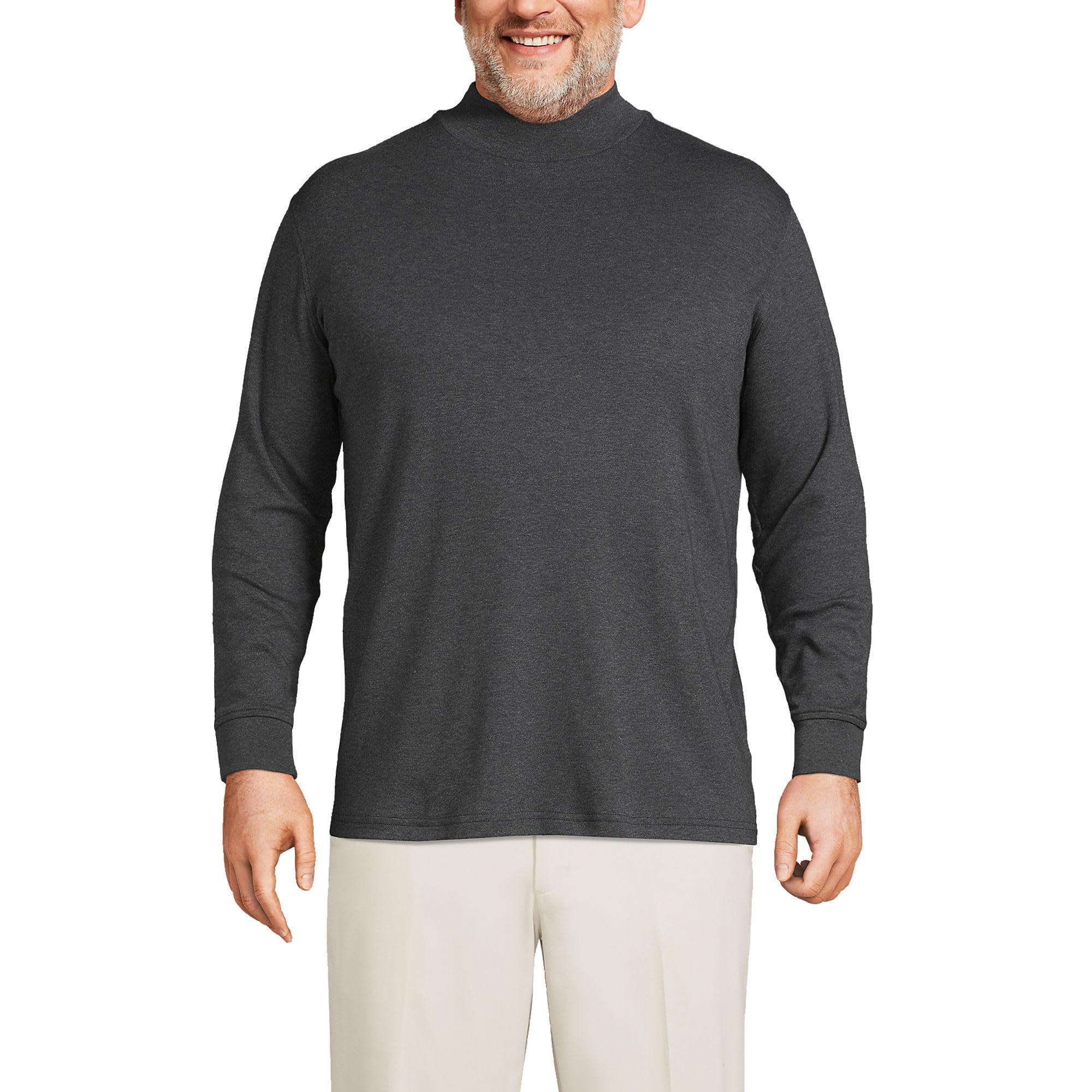 Lands' End Mens Long Sleeve Supima Mockneck Dark Charcoal Heather Regular XX-Large