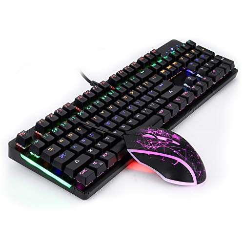 NACODEX Warder Mechanical Gaming Keyboard and Mouse Combo Blue Switch 104 Keys Anti-Ghosting RGB Backlit Floating Keyboard, 3200 DPI 6 Programmable Button Mouse Wired (Blue Switches Black)