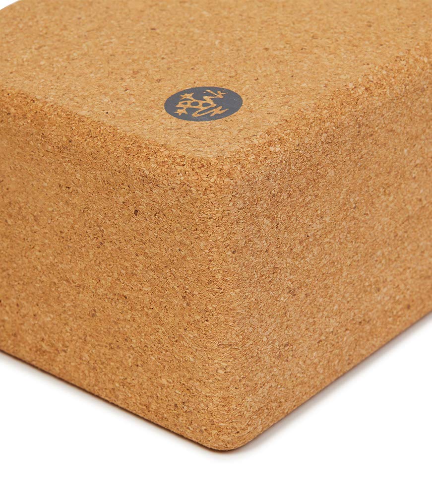 Manduka Welcome Cork Yoga Block, Light Brown, Resilient Material, Portable Fit & Easy to Grip, Comfortable Contoured Edges