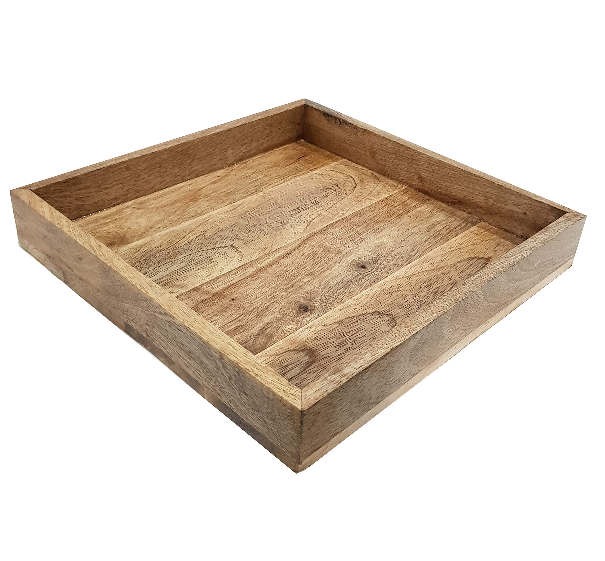 Natural Brown Wood Large Square Shaped Rustic Wooden Serving Tray Farmhouse Decor Square Top Breakfast Trays Tea Cheese Board Coffee Table