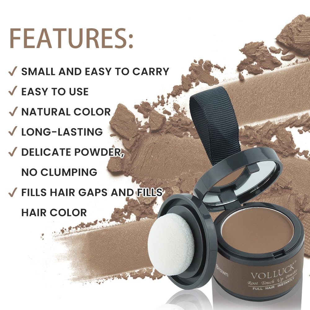 VOLLUCK Root Touch Up Hair Powder Root Cover Up Hairline Shadow Powder Stick, Root Touch Up for Thinning Hair for Women and Men, Bald Spots, Eyebrows, Beard Line, Brown