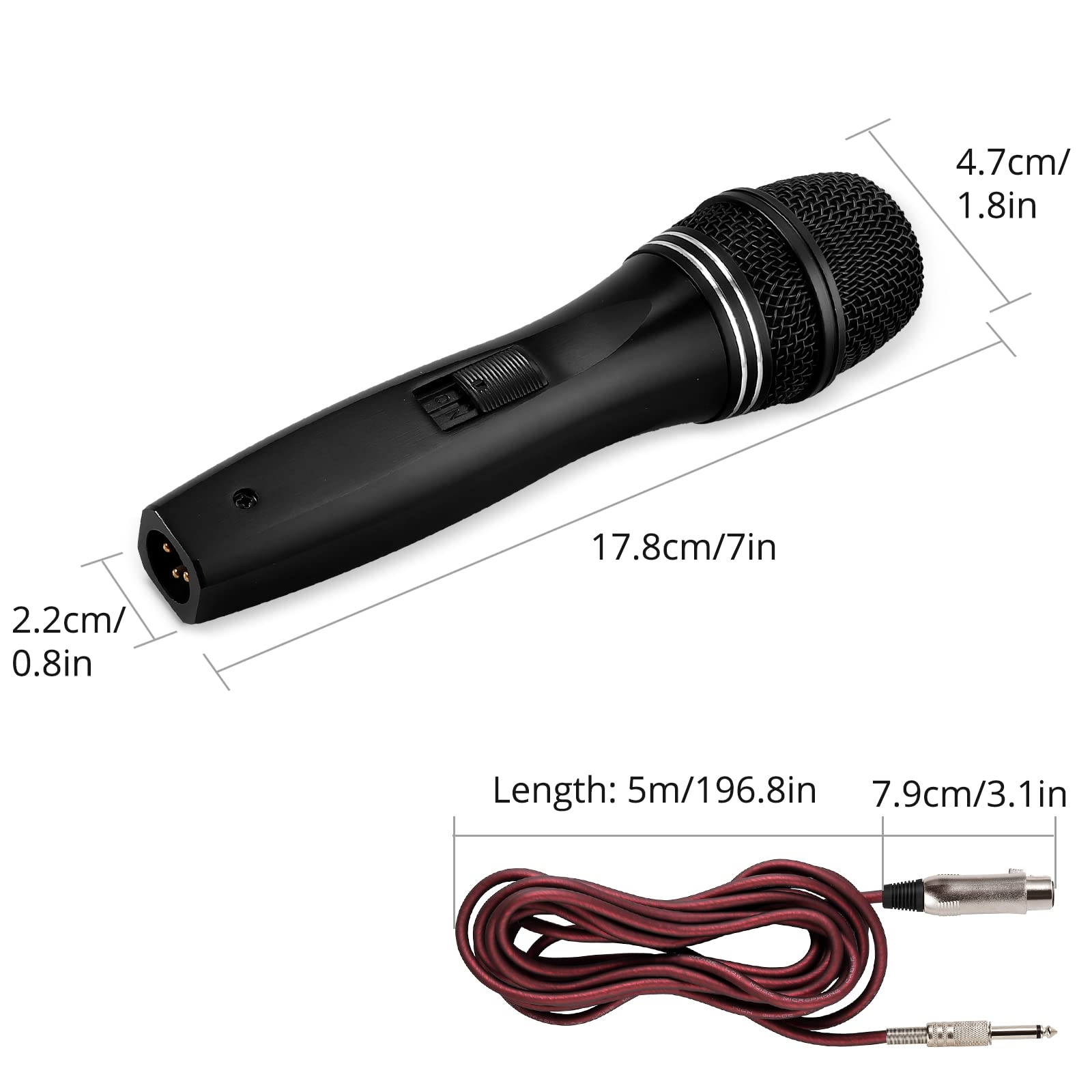 PROZOR Dynamic Karaoke Microphone with 16.4ft XLR Cable for Singing, Metal Handheld Mic Compatible with Karaoke Machine/Speaker/Amp/Mixer for Karaoke Singing, Speech, Wedding and Outdoor Activity