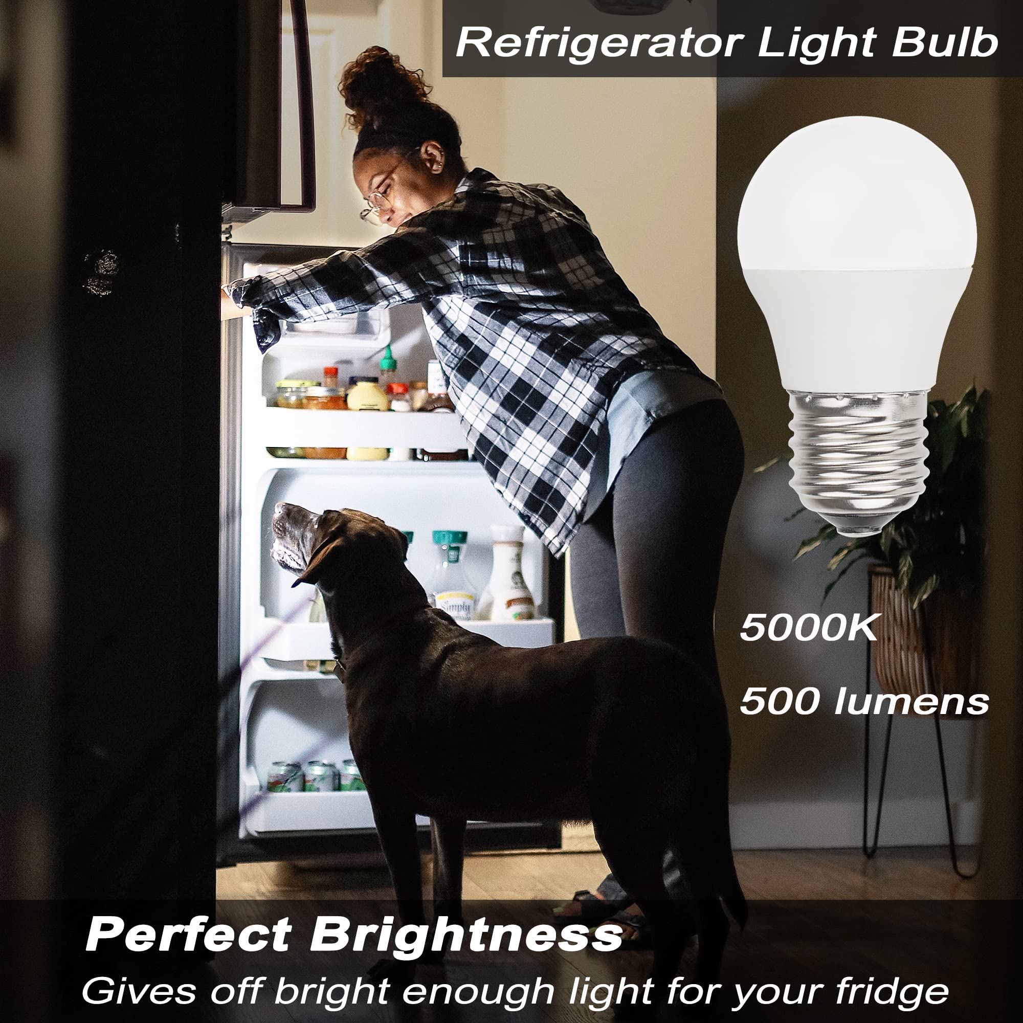 REMINDA A15 Appliance Light Bulb, 5W 40W Equivalent Led Refrigerator Bulb, 120V E26 Medium Base, Waterproof, 500LM, Daylight 5000K, 2 Pack
