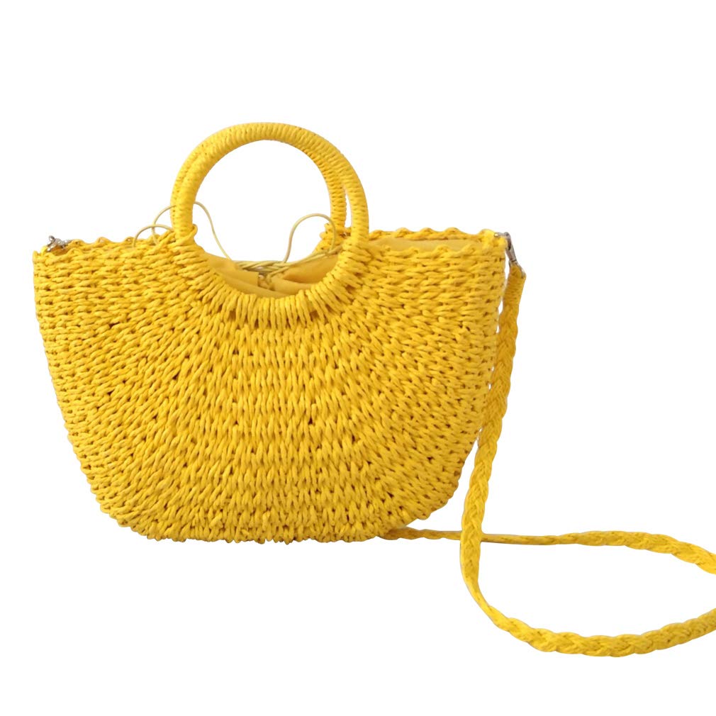 Luobote Dual-Use Beach Wicker Bag Large Straw Yellow Square Bag Rattan Woven Big Retro Handbag
