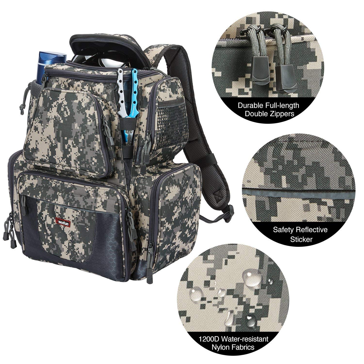 Piscifun Fishing Tackle Backpack Digital Camouflage Backpack with 4 Trays Bundle with SXP Fishing Pliers Black Handle - Straight Nose