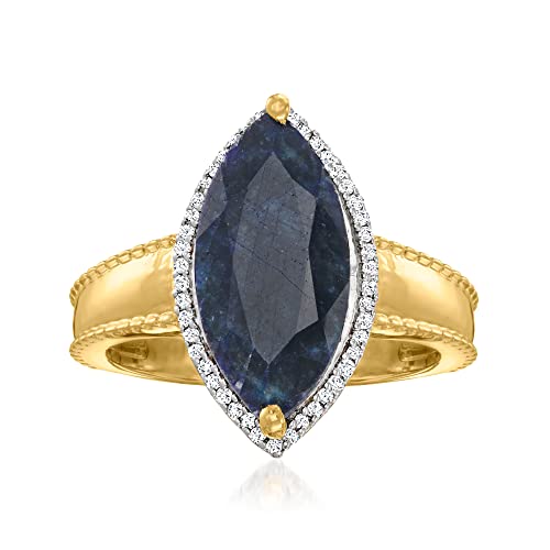 Ross-Simons 4.60 Carat Sapphire Ring With .12 ct. t.w. Diamonds in 18kt Gold Over Sterling. Size 6