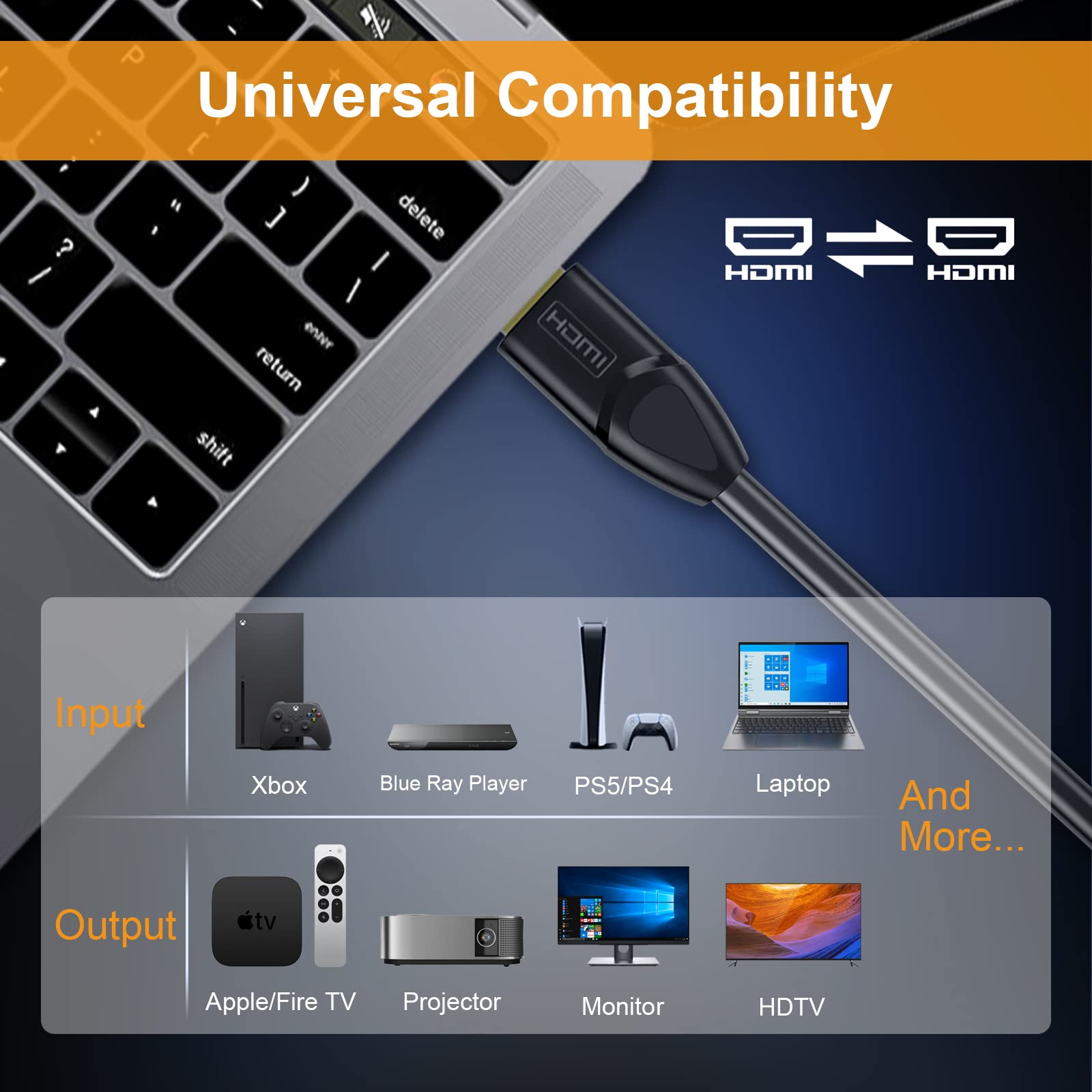 VEECOH 4K HDMI Cables 25Ft/8M Ultra High Speed Hdmi Cables 2.0,Highwings HDR 4K@60Hz 1080P@120Hz,hdmi cord support 3D,HD,ARC,CEC,HDCP 2.2,Compatible with PS5 PS4/Xbox One/HDTV/Blu-ray