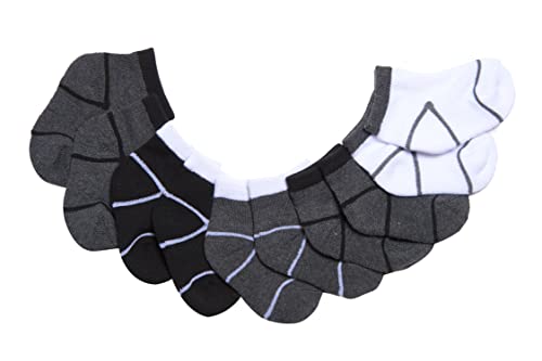 Nuby Infant Boys Basics 10-Pack Half Cushion Low Cut Baby Socks, Black/White/Grey, 6-12 Months
