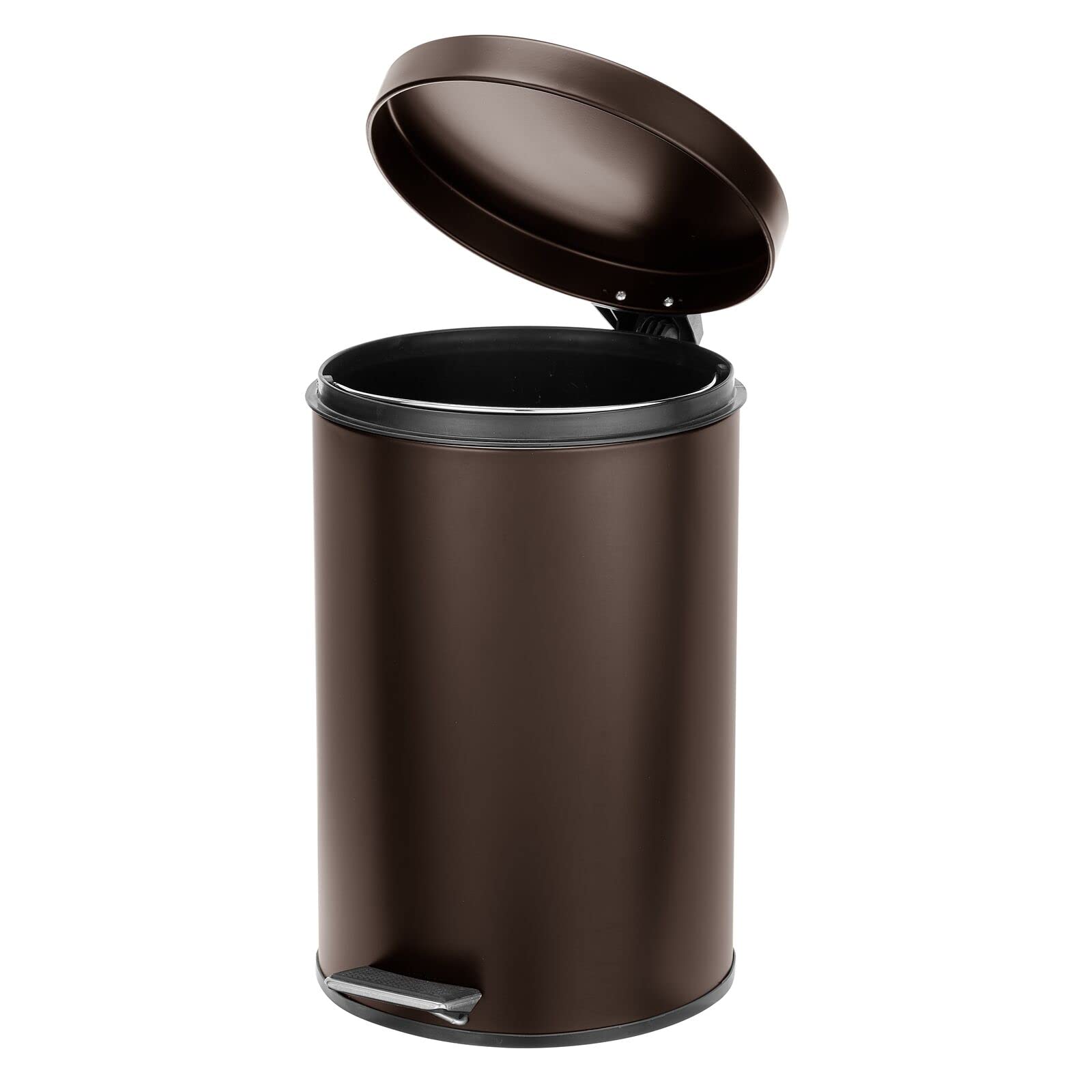 mDesign Metal/Steel 3.2 Gallon/12 Liter Round Step Trash Can with Lid, Foot Pedal Waste Basket, Garbage Bin with Removable Liner Bucket; for Bathroom, Office; Holds Trash, Recycling - Bronze