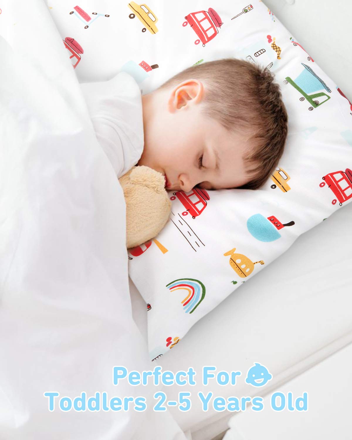 Toddler Pillowcase with Pillow, 13x18 Soft Baby Cotton Pillowcase for Sleeping, Perfect for Travel, Toddlers Cot (Car Ship)