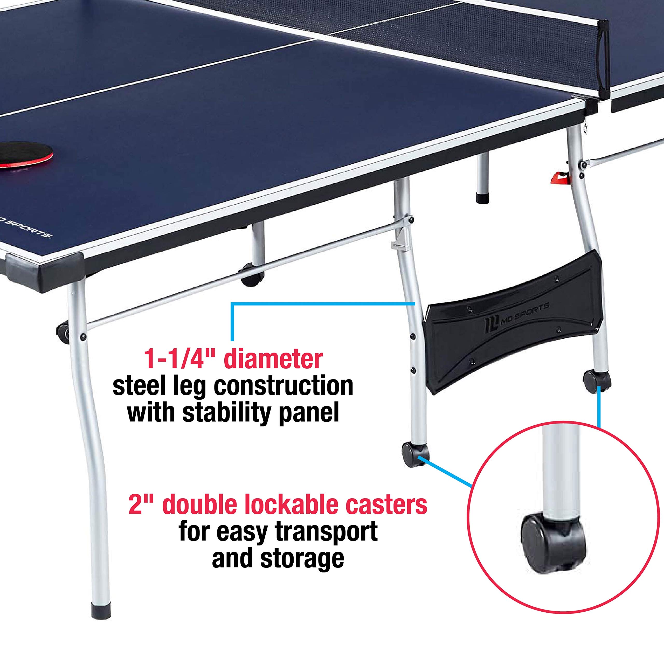 MD Sports Table Tennis Set, Regulation Ping Pong Table with Net, Paddles and Balls (8 Pieces) - Blue and White