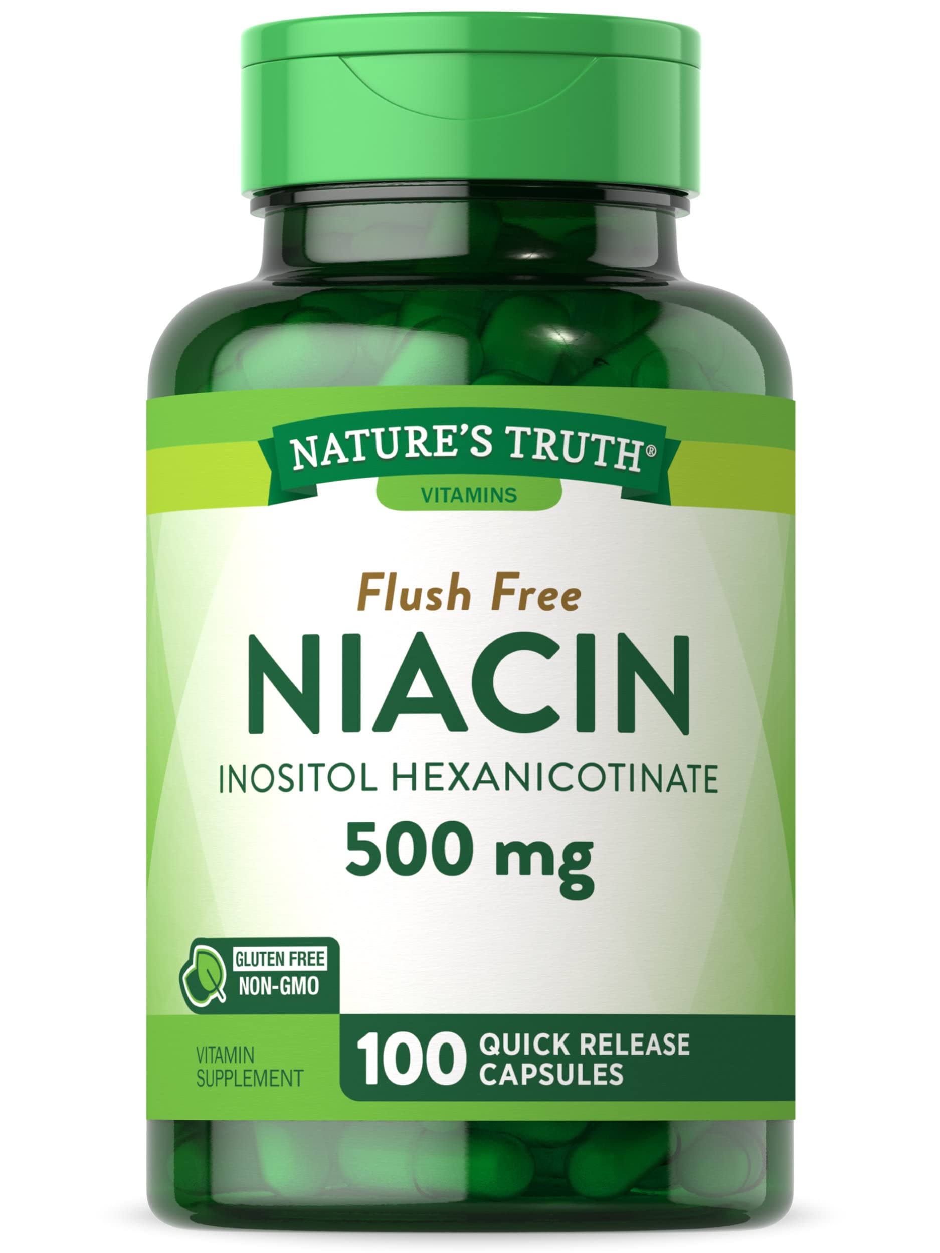 Nature's Truth Flush Free Niacin | 500mg | 100 Capsules | Non-GMO & Gluten Free Supplement