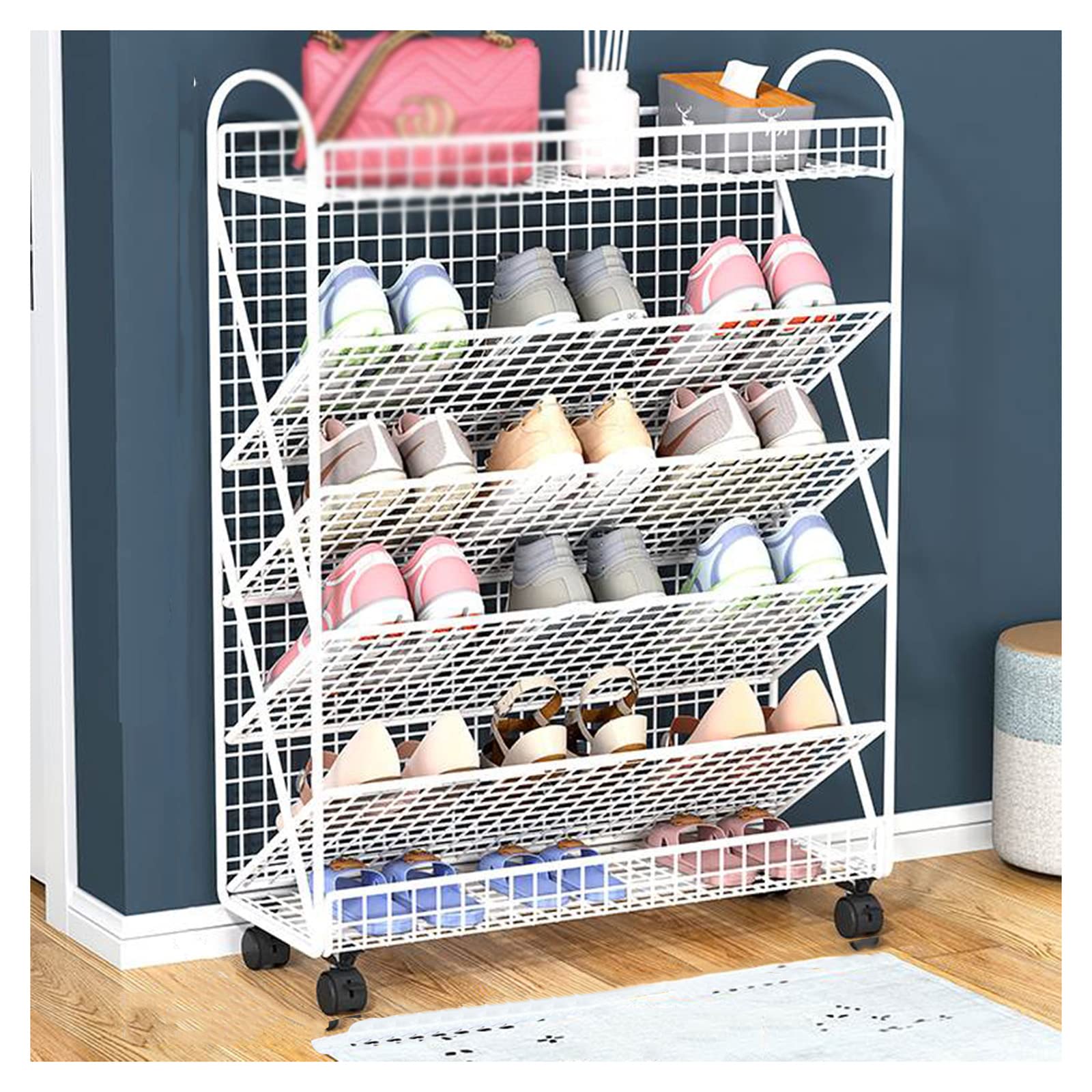 XBPPIARN Shoe Shelf Movable (can Be Stationary) Metal Hollowing Strong Load-Bearing Force Multi-Layer Shelf Design Shoe Racks Diagonal Shelf Board