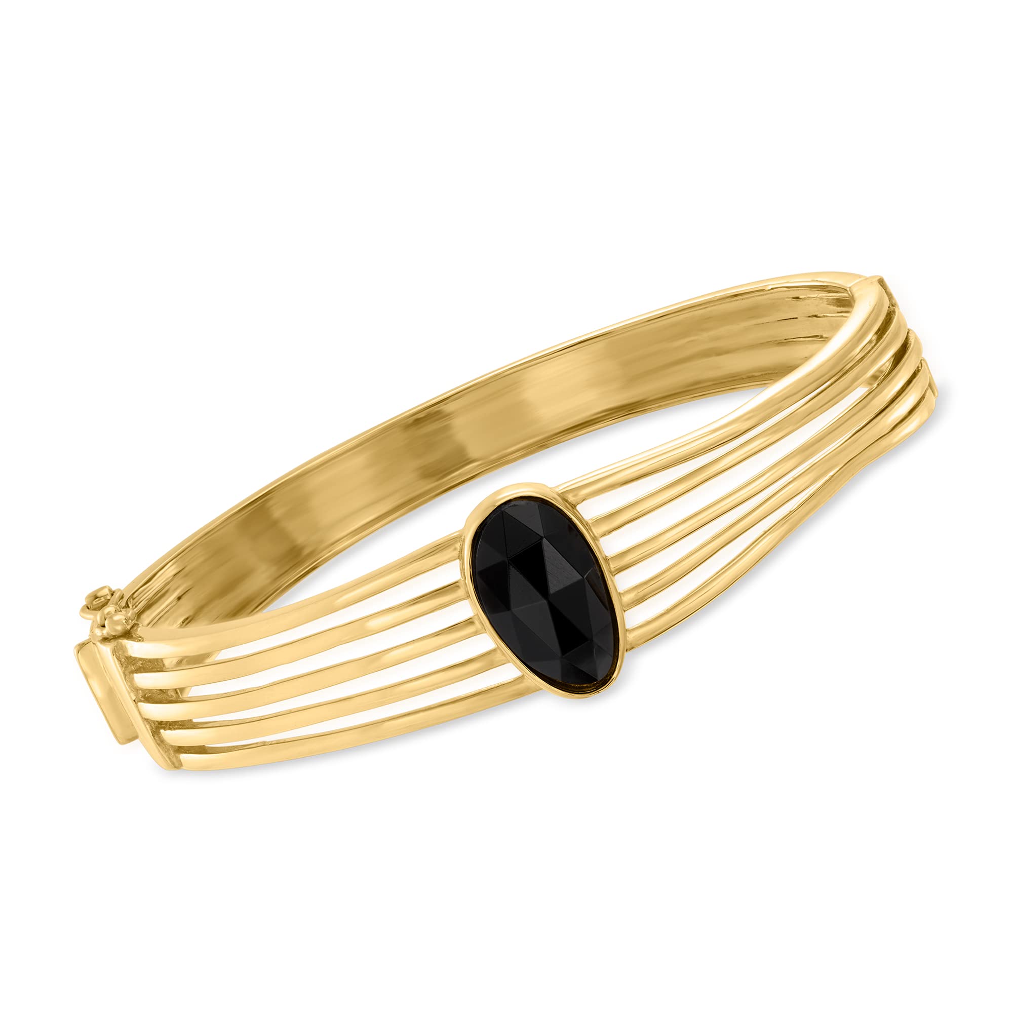 Ross-Simons Black Onyx Bangle Bracelet in 18kt Gold Over Sterling. 7 inches