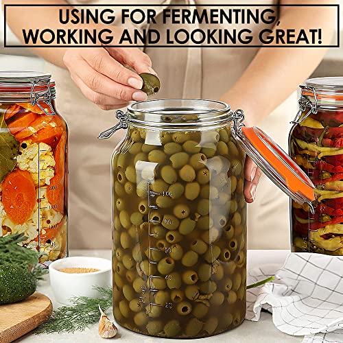 Super Wide-Mouth Glass Jars with Hinged Lids, 1-Gallon (4100 ML) Leak Proof Glass Canning Jars with Airtight Lids and 2 Measurement Marks. Large Capacity, Sturdy For Canning, Overnight Oats, 2-Pack