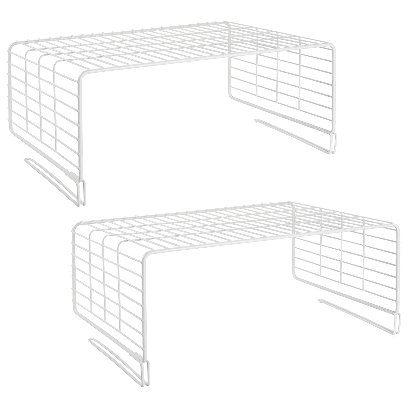 mDesign Modern Versatile Metal Closet, Cabinet Organizer Storage 2-Tier Shelf Divider and Separator for Bedrooms, Bathrooms, Entryways, Hallways, Kitchen Pantry, Office - Easy Install, 2 Pack - White