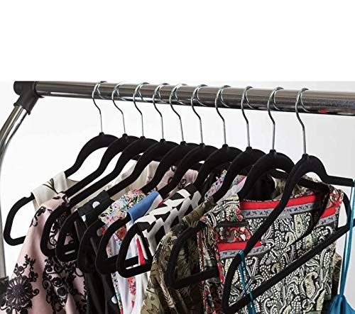 MLA Black Non Slip Velvet Felt Thin Hangers 50 Pack | Huggable Fabric for Suit Heavy Duty Clothes Pants