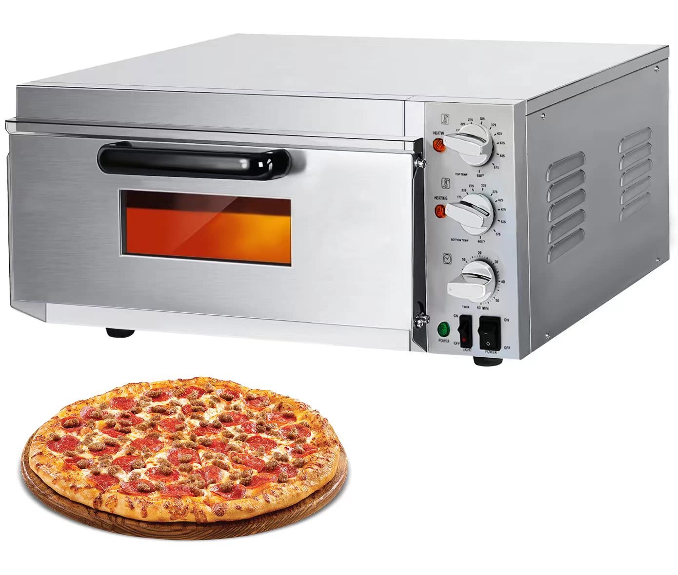Pizza Oven Countertop Indoor 23'' Stainless Steel Commercial Pizza Oven Single Layer Deck Deluxe Pizza Maker Multipurpose Snack Oven for Restaurant Kitchen Home