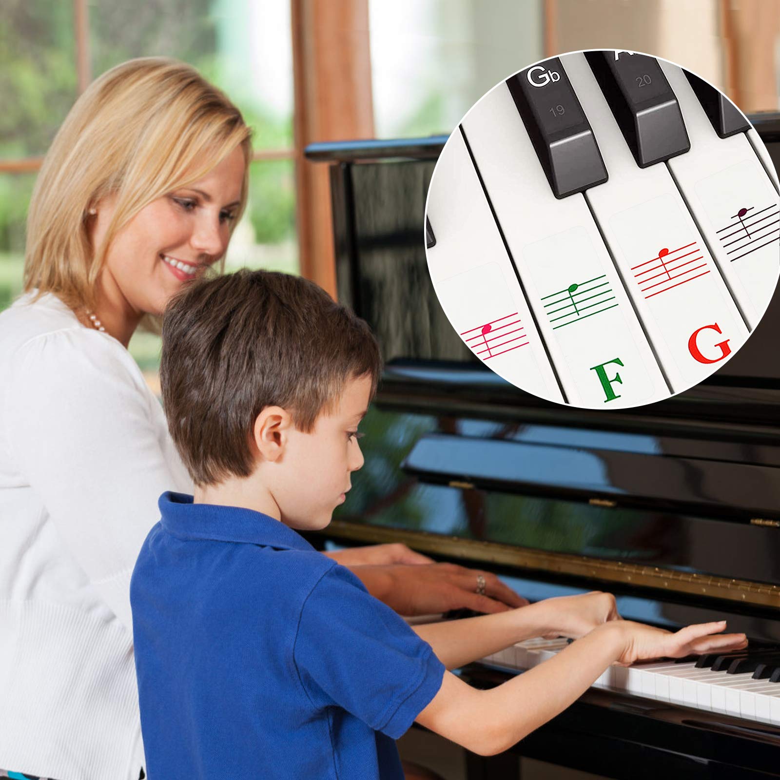 Piano Keyboard Removable Stickers for 88/76/61/54/49/37 Key for Beginners, Musical Note Stickers with Guide, Stick, Tweezers, Cleaning Cloth