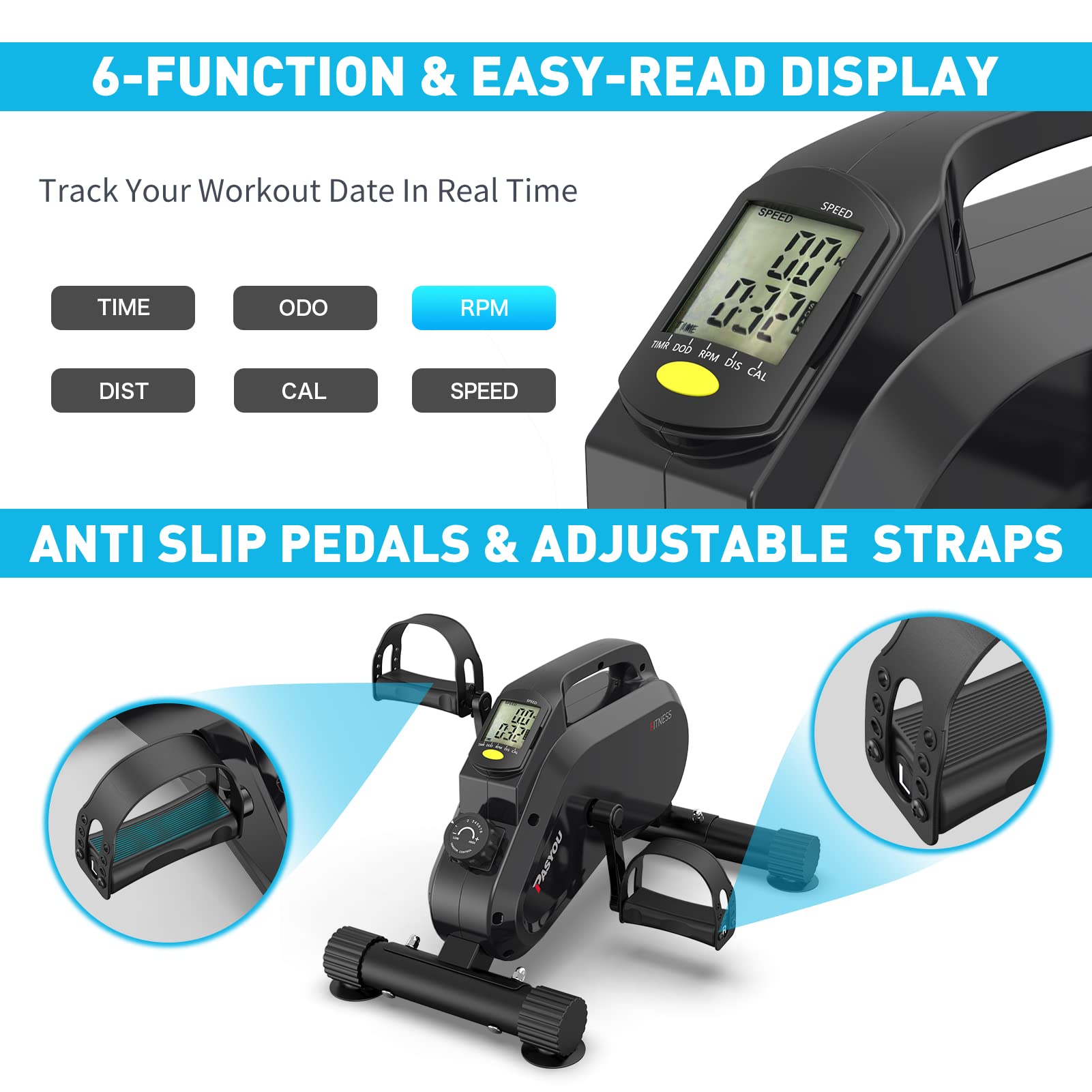 PASYOU Under Desk Bike Pedal Exerciser - Magnetic Mini Exercise Bike for Arm/ Leg Exercise & Physical Therapy, Peddler Exerciser for Home/Ofiice Workout【2022 New Version】