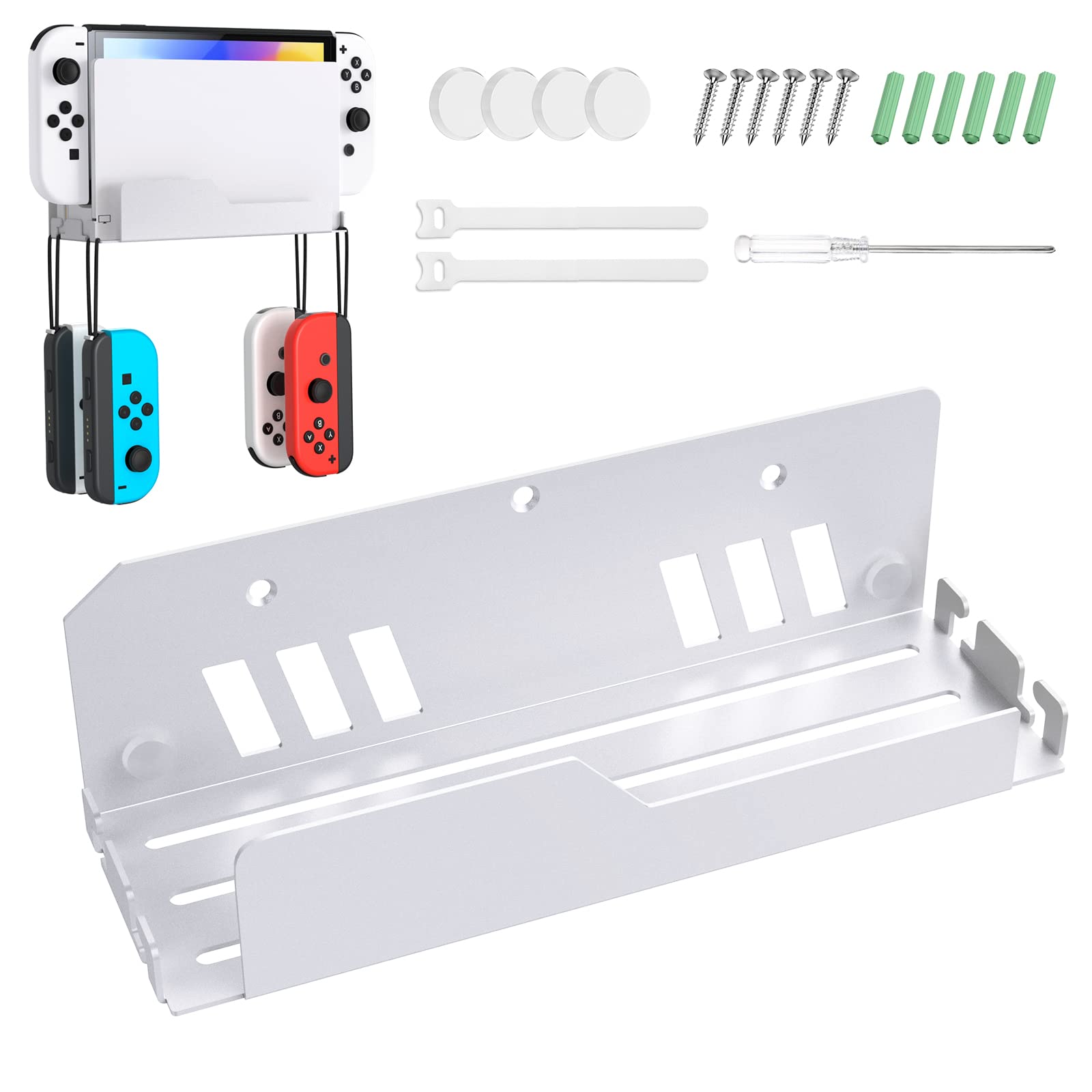TiMOVO Switch Wall Mount for Nintendo Switch OLED/Switch, Space Saving Metal Wall Mounting Bracket with Hanging Hooks for Joy-Con, Geometric Style Switch Mount on Wall Near or Behind TV, White