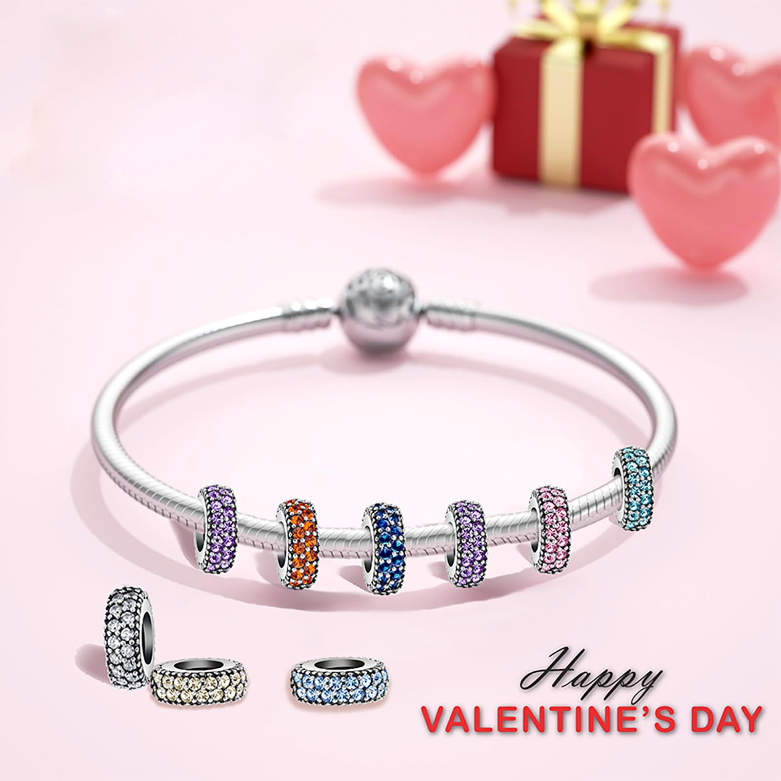 QeenseKc Inspiration Pave Spacer Charm Bule Birthstone Bead Birthday Gift for Pandöra Bracelet
